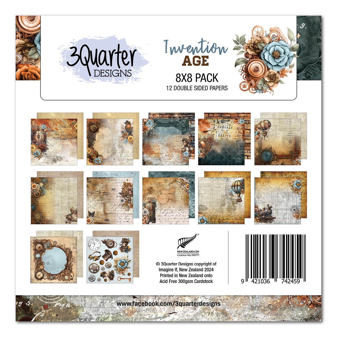 3 Quarter Designs Paper Pack 8" x 8" - Invention Age | Paper Flourish