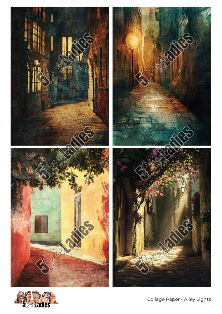 5 Crazy Ladies Collage Paper - Alley Lights | Paper Flourish