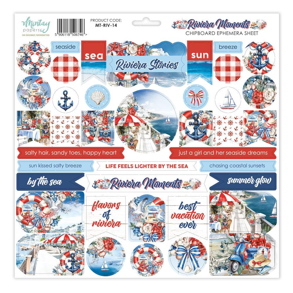 Mintay Chipboard Ephemera Sheet 12"x12" - Riviera Moments | Paper Flourish
