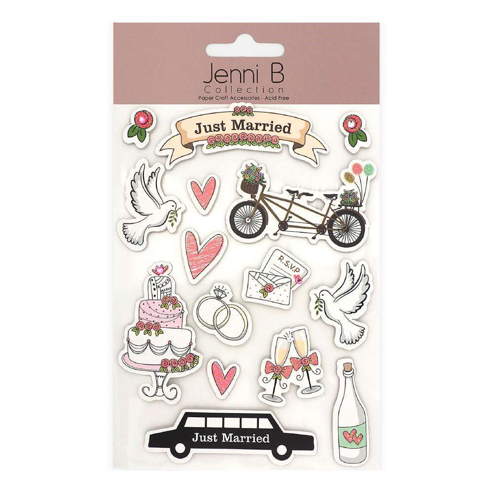 Jenni B Stickers - Just Married Dove Pinks 15 pcs | Paper Flourish
